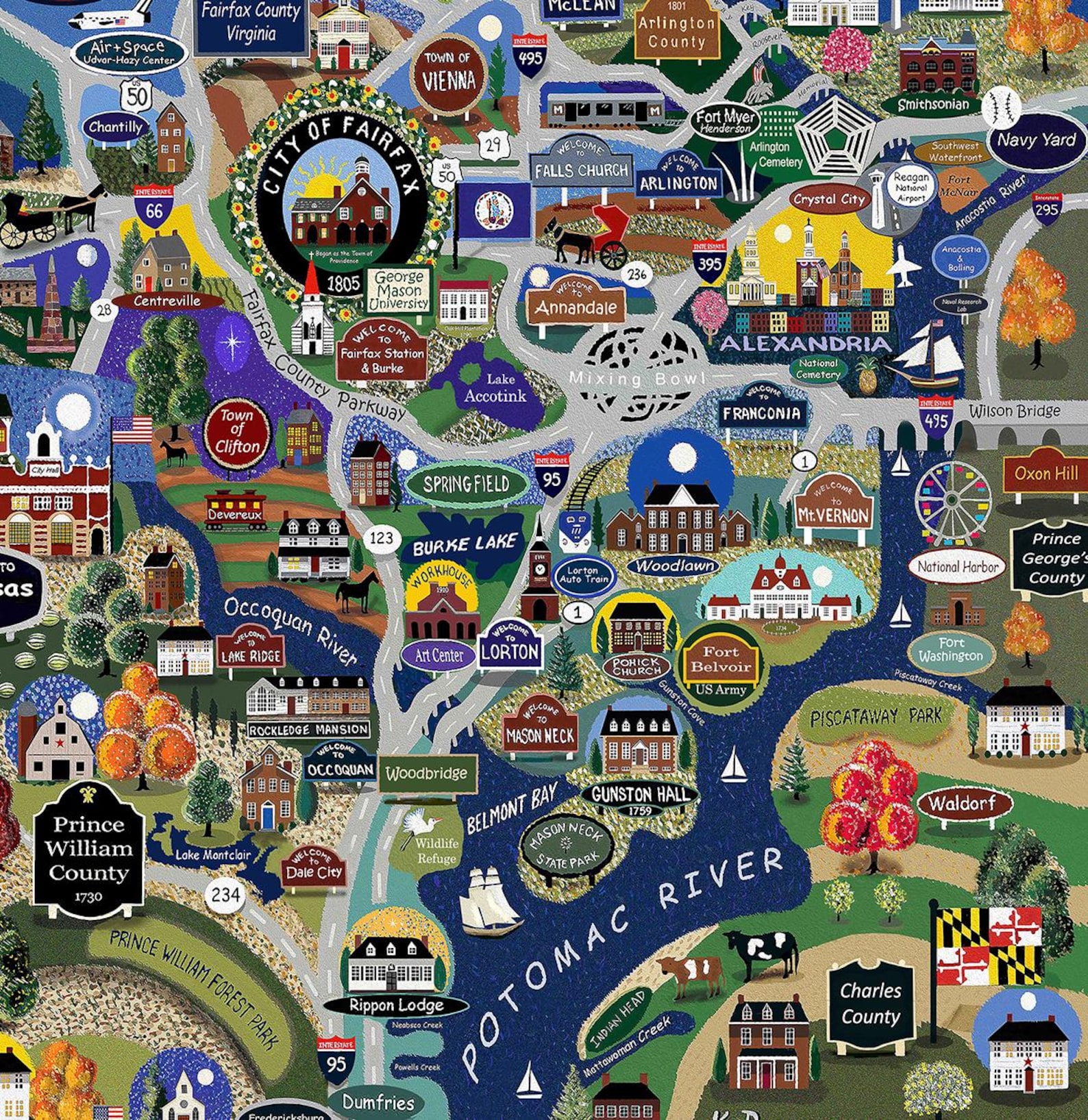 DIGITAL Northern Virginia Folk Map – Printable NOVA Poster – Old Town ...