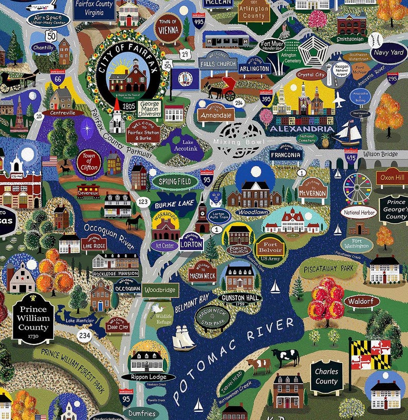 DIGITAL Northern Virginia Folk Map – Printable NOVA Poster – Old Town ...