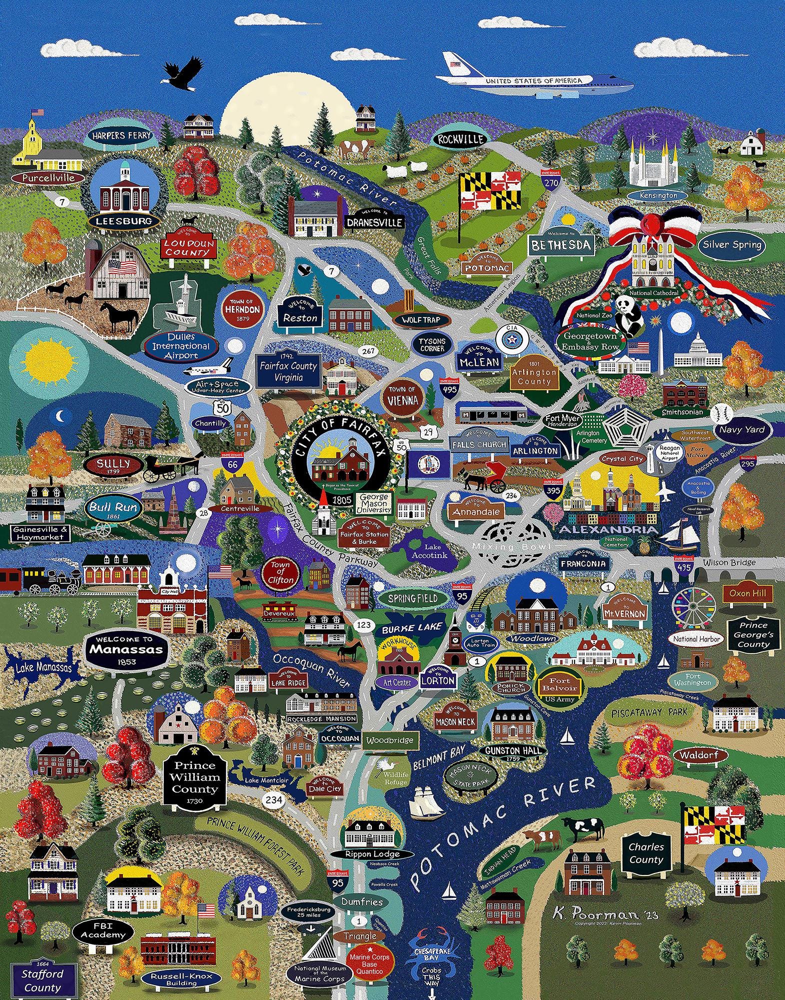 DIGITAL Northern Virginia Folk Map – Printable NOVA Poster – Old Town ...