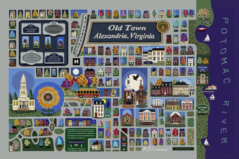 PRINT Alexandria Virginia Folk Map Wall Art Poster - Etsy