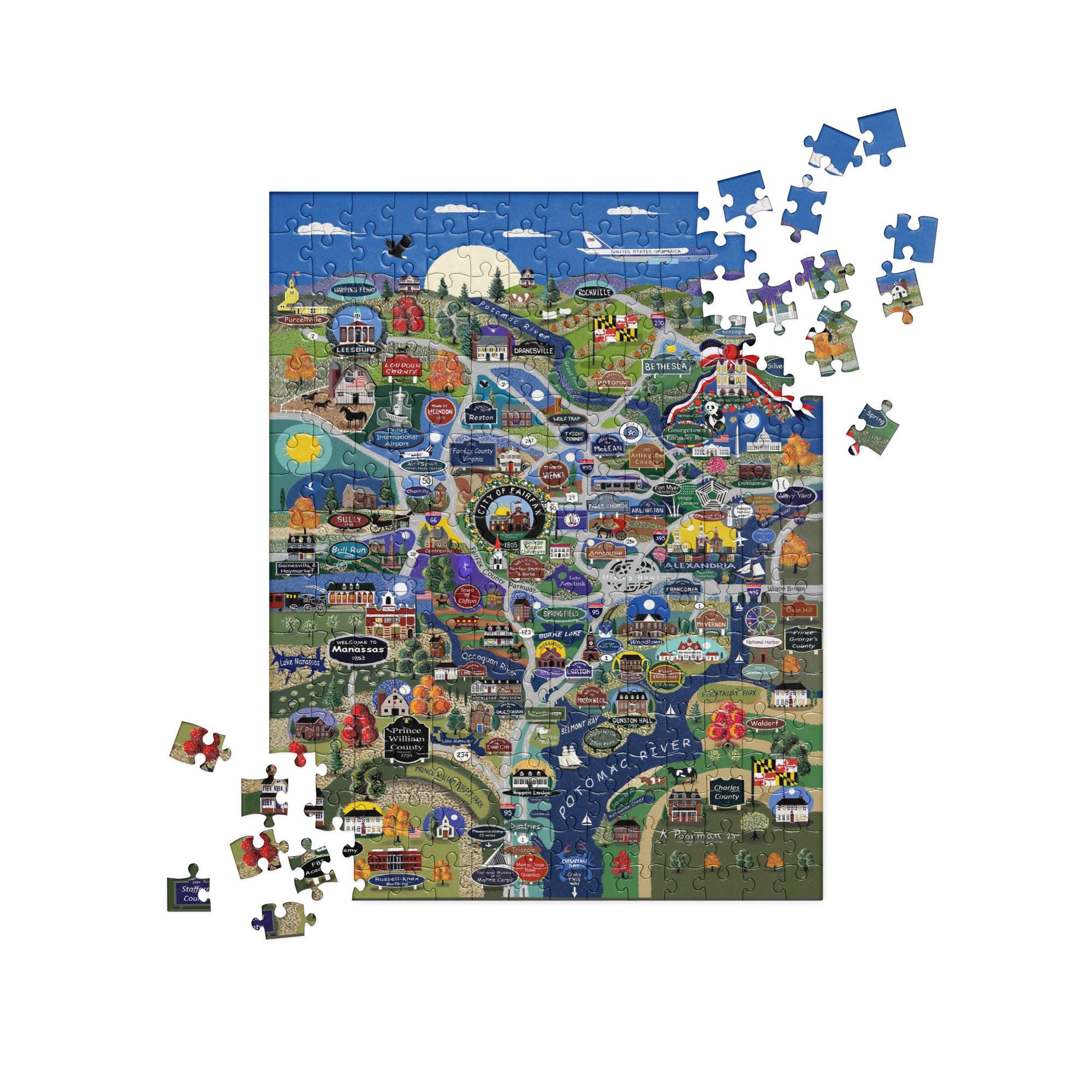 PUZZLE Northern Virginia & DC Map – 520 Pieces | 16x20 Illustrated ...