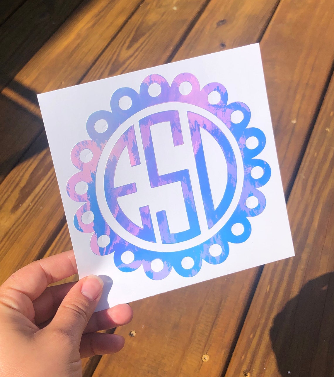 Round Block Monogram Vinyl Decals, Holographic Monogram, Initials ...