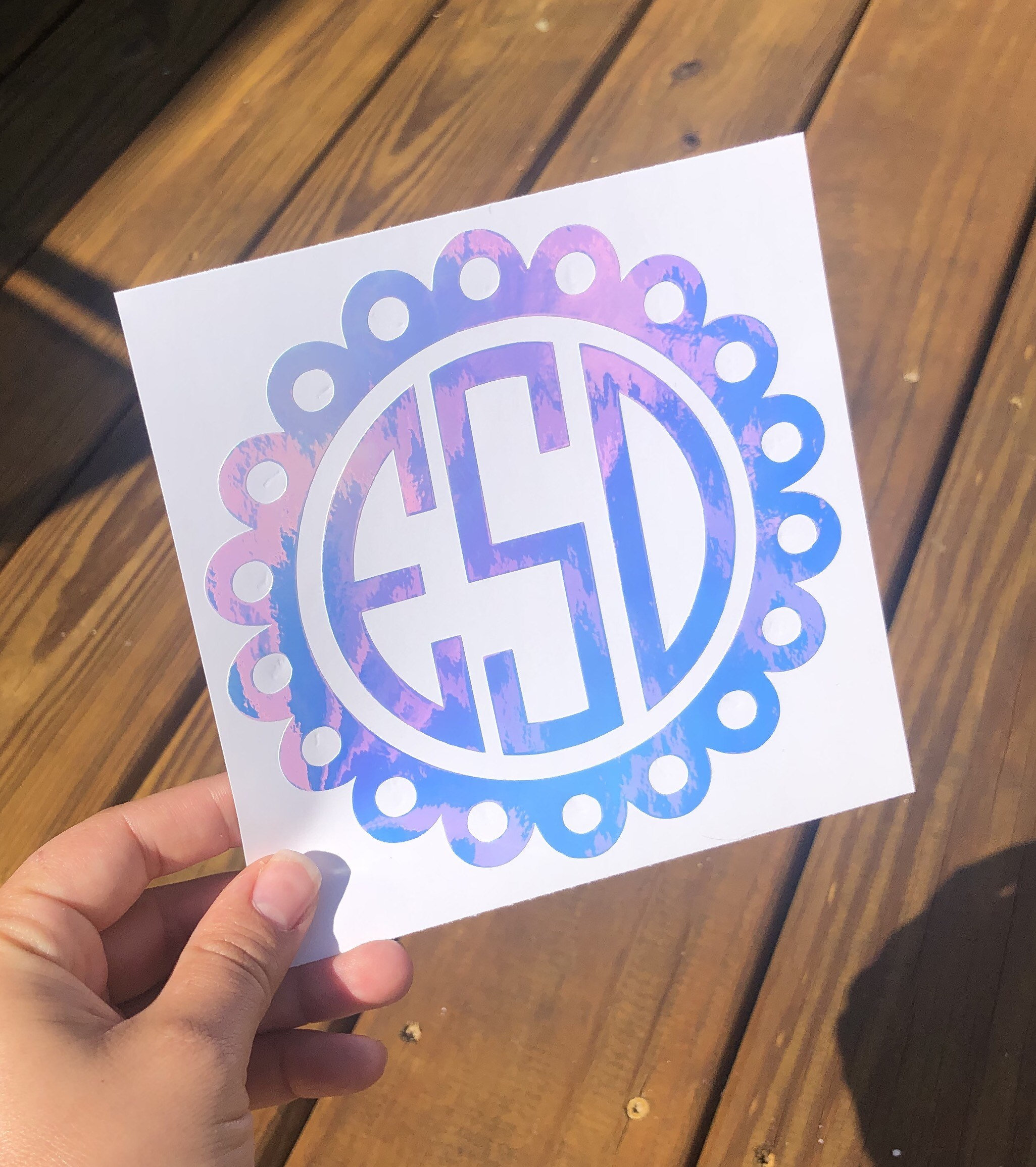 Round Block Monogram Vinyl Decals Holographic Monogram | Etsy