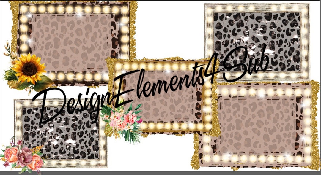 Digital File Set of 5 Frame-borders With Lights and Gold- Leopard Print ...