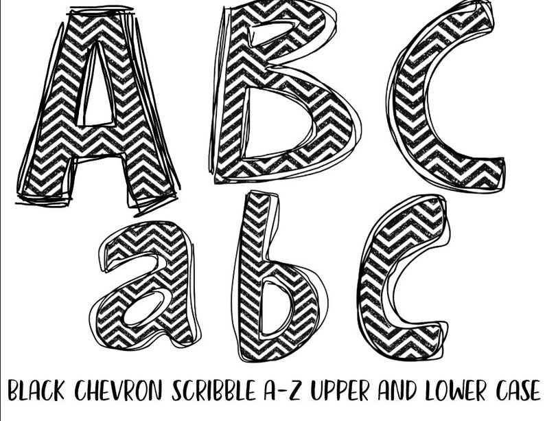 Digital File 52 A-Z Scribble Font -upper and Lowercase -black Chevron ...