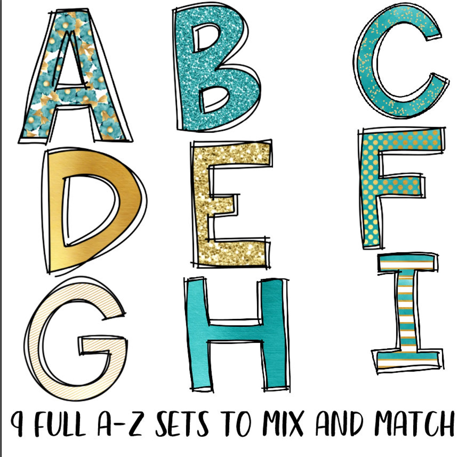 Digital File 9 Full Alphabet Sets of Each Pattern to Mix and Match - Etsy