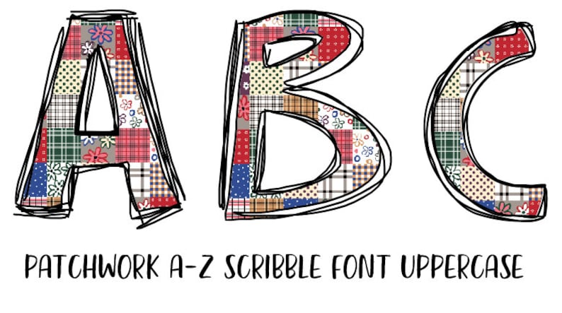 Digital File 26 A-Z Scribble Font -uppercase Patchwork Scribble Font - Etsy
