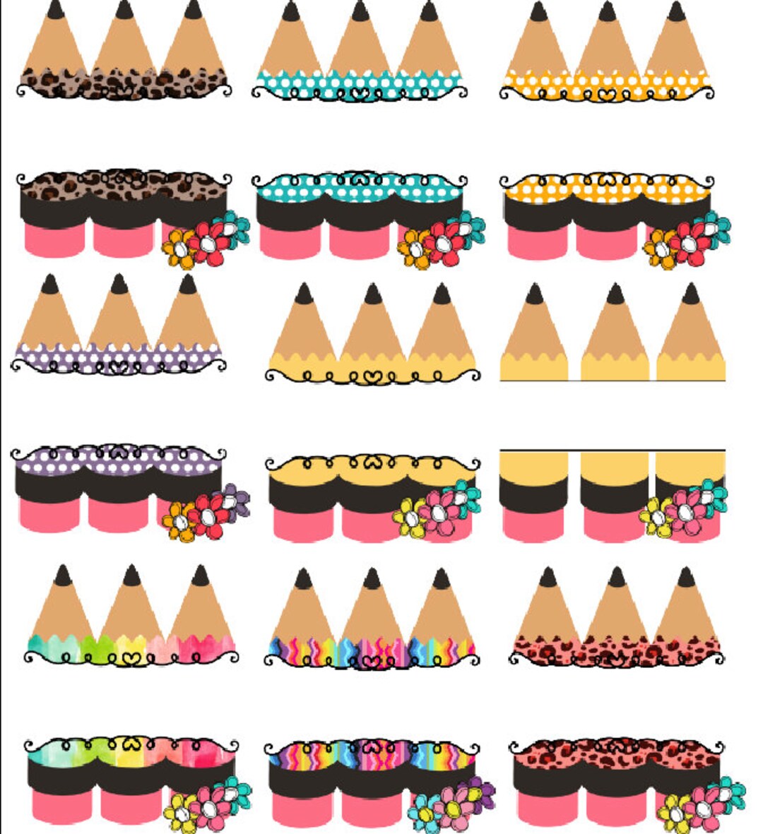 Digital File Set of 9 Split Pencils - Etsy