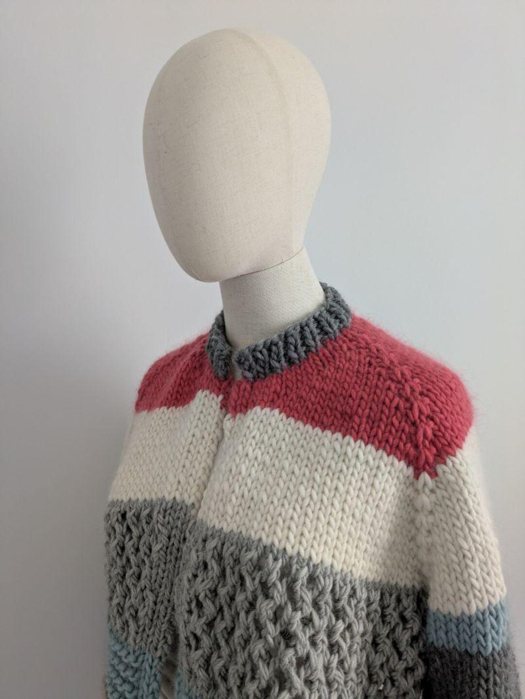 Multi Chunky 100% Merino Wool Cardigan, SAMPLE Hand Knit, Knitwear ...