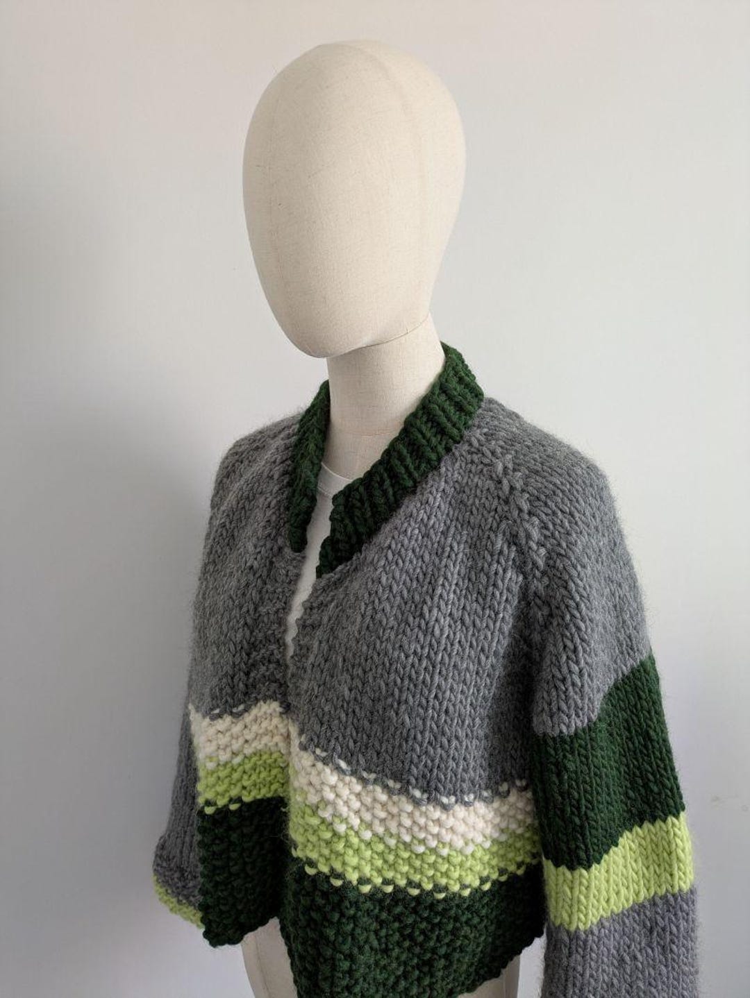 Multi Chunky 100% Merino Wool Cardigan, SAMPLE Hand Knit, Knitwear ...