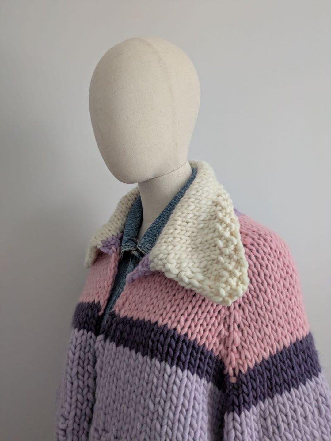 Multi Chunky 100% Merino Wool Cardigan, SAMPLE Hand Knit, Knitwear ...