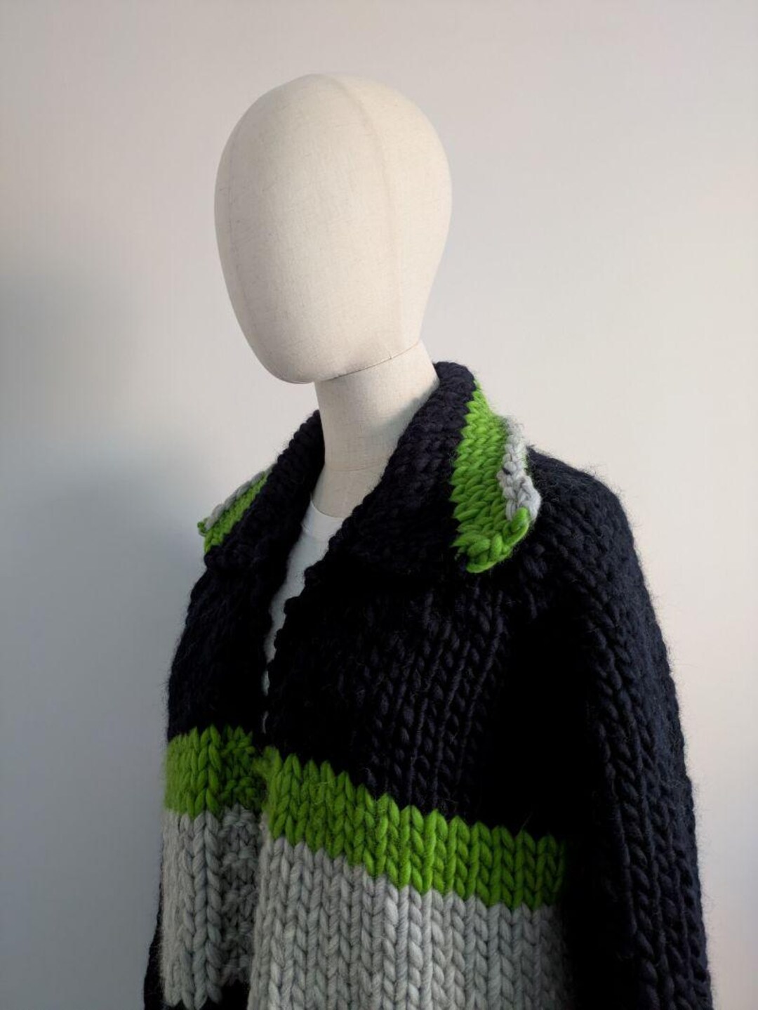Multi Chunky 100% Merino Wool Cardigan, SAMPLE Hand Knit, Knitwear ...