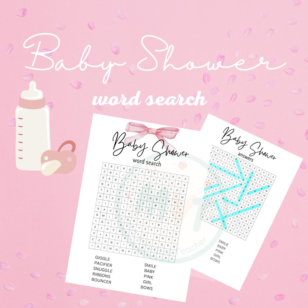 Baby Shower Pink Ribbon Word Search - Party Games for Girls - 5x7in ...