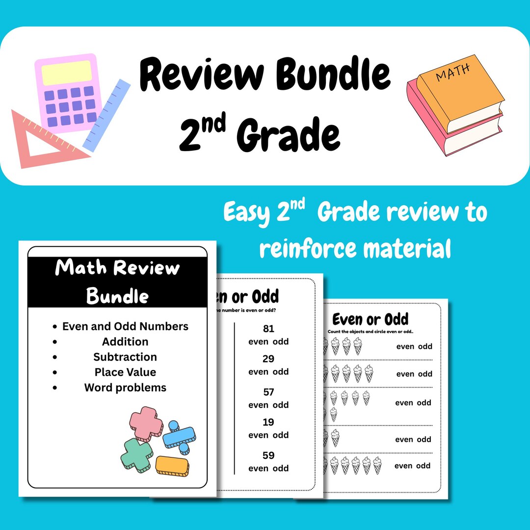 2nd Grade Math Review - Even and Odd Numbers - Place Value - Word ...