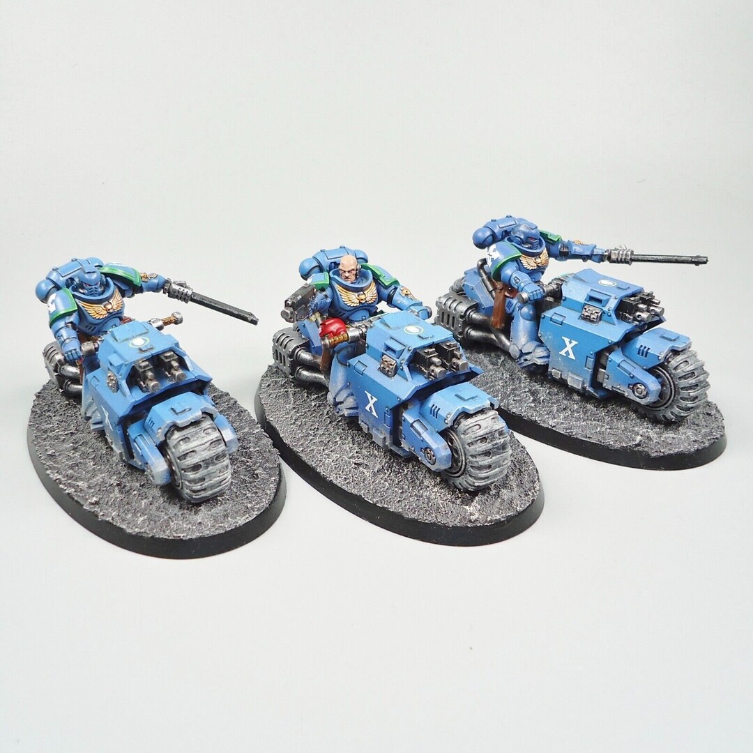 Warhammer 40k Army Space Marines Ultramarines Outriders X3 Painted and ...