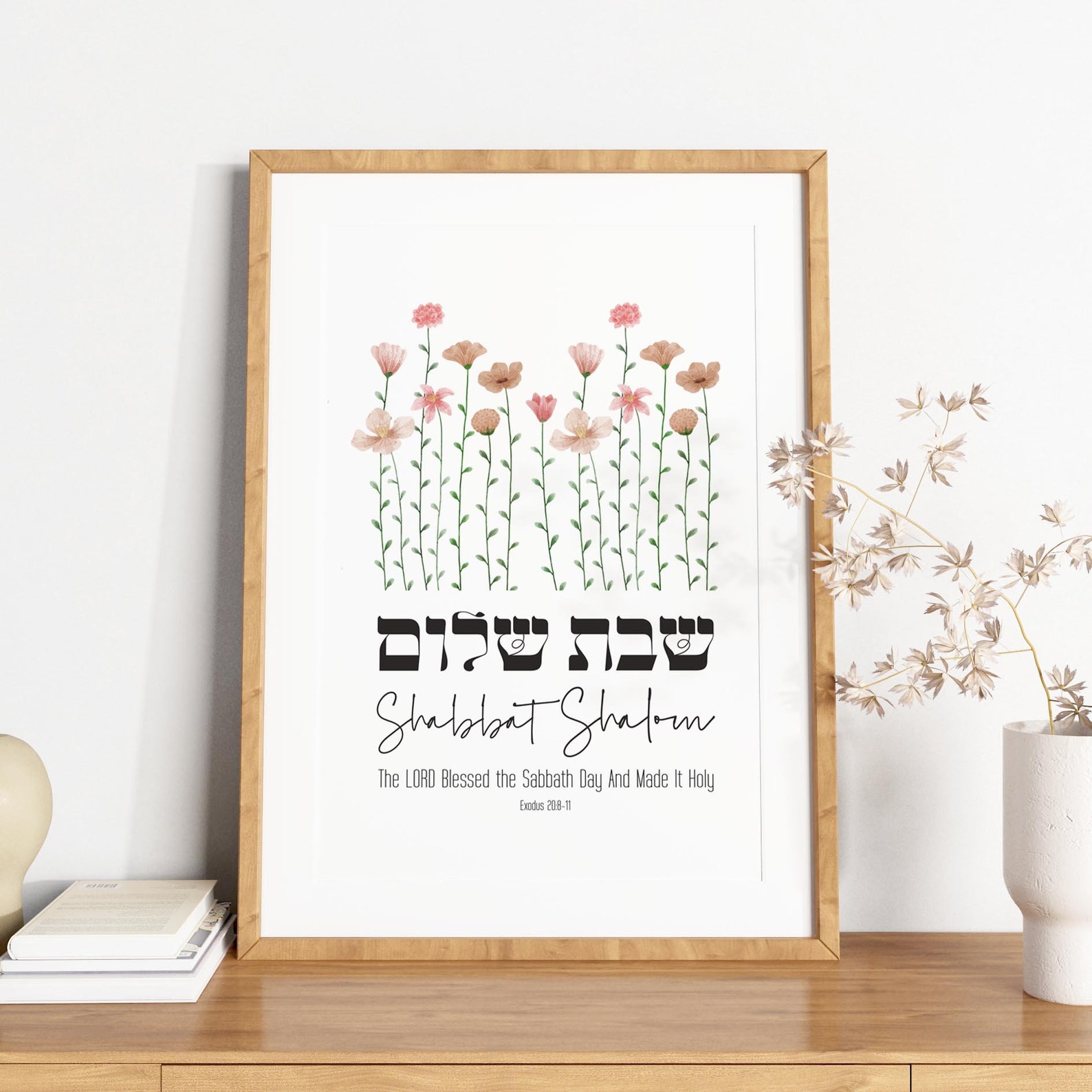 Shabbat Shalom Wildflower Poster: Hebrew Calligraphy Art (digital ...