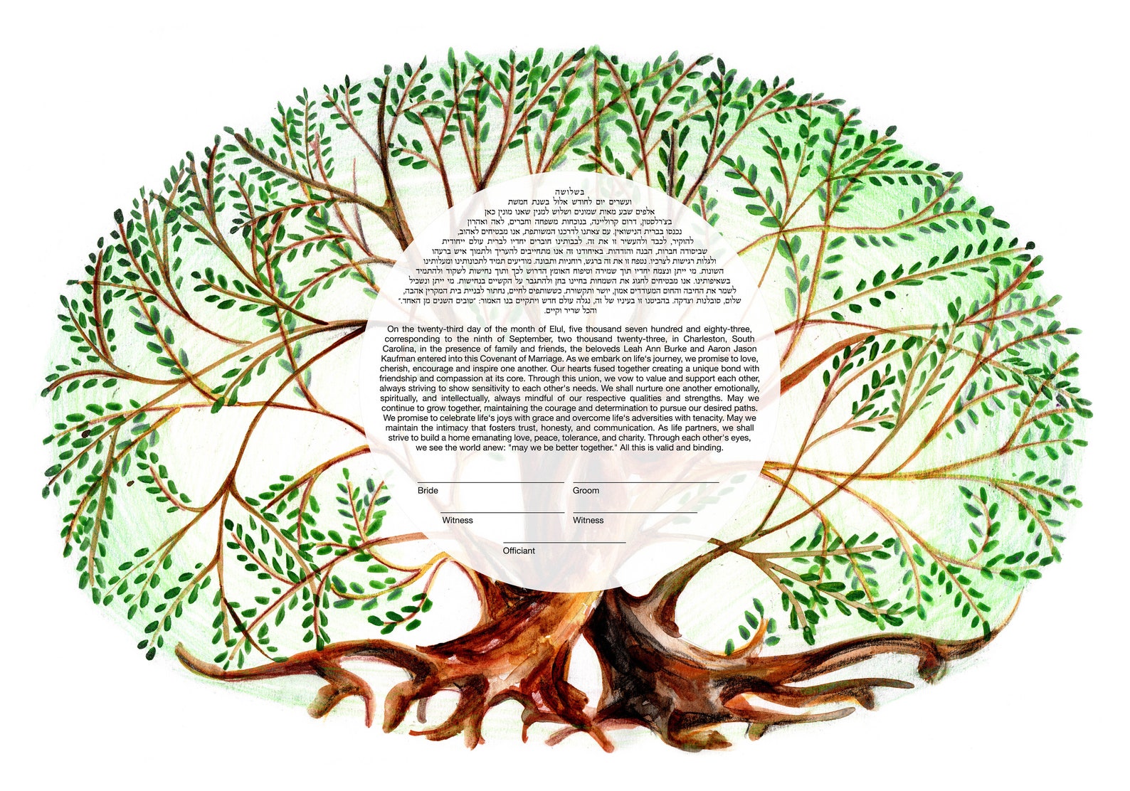 Tree of Life Ketubah, Hand Drawn Tree Ketubah, Custom Ketubah Nature ...