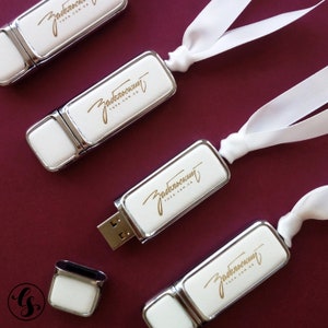 White Leather USB Stick. Personalised USB With Logo or Text. 8GB Usb ...