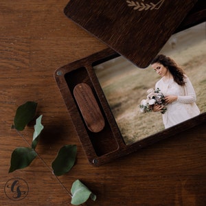 Wooden Photo Box and USB Flash Drive Box Wedding USB Engraved 4x6 ...