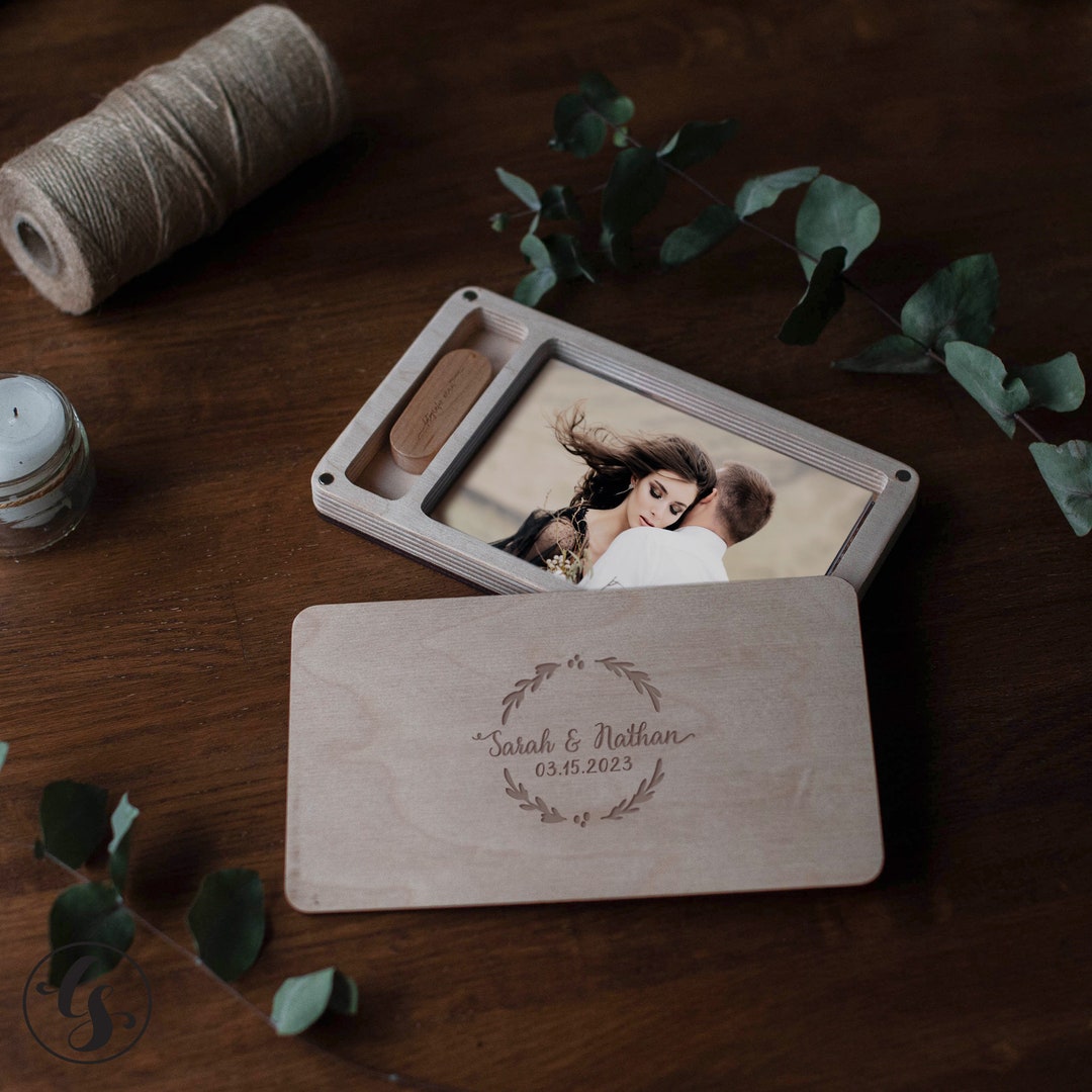 4x6 Wood Print Box, Wedding Photo Box With USB Drive Custom Photo ...