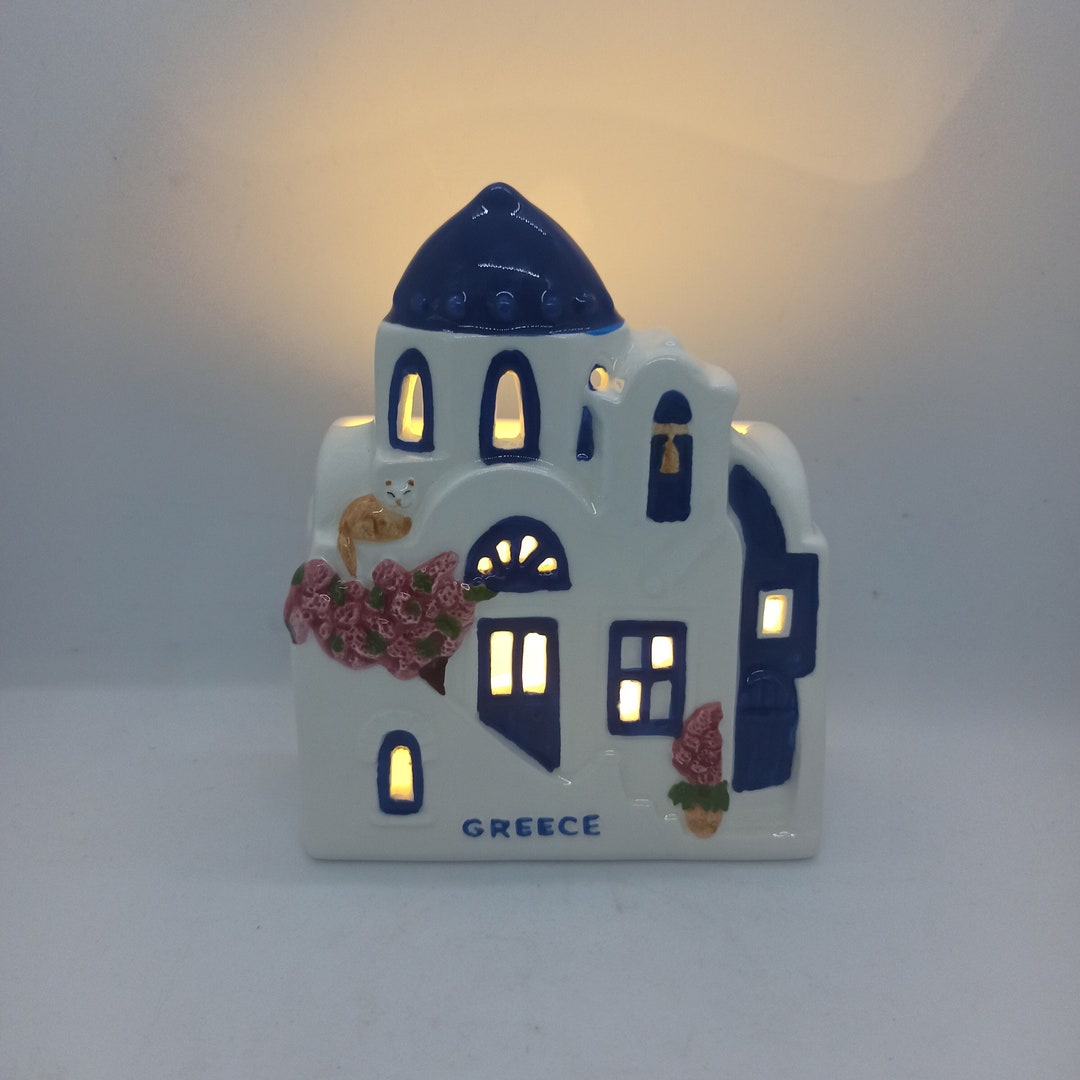 Santorini Church With LED Light Wall Art Plaque Handmade - Etsy