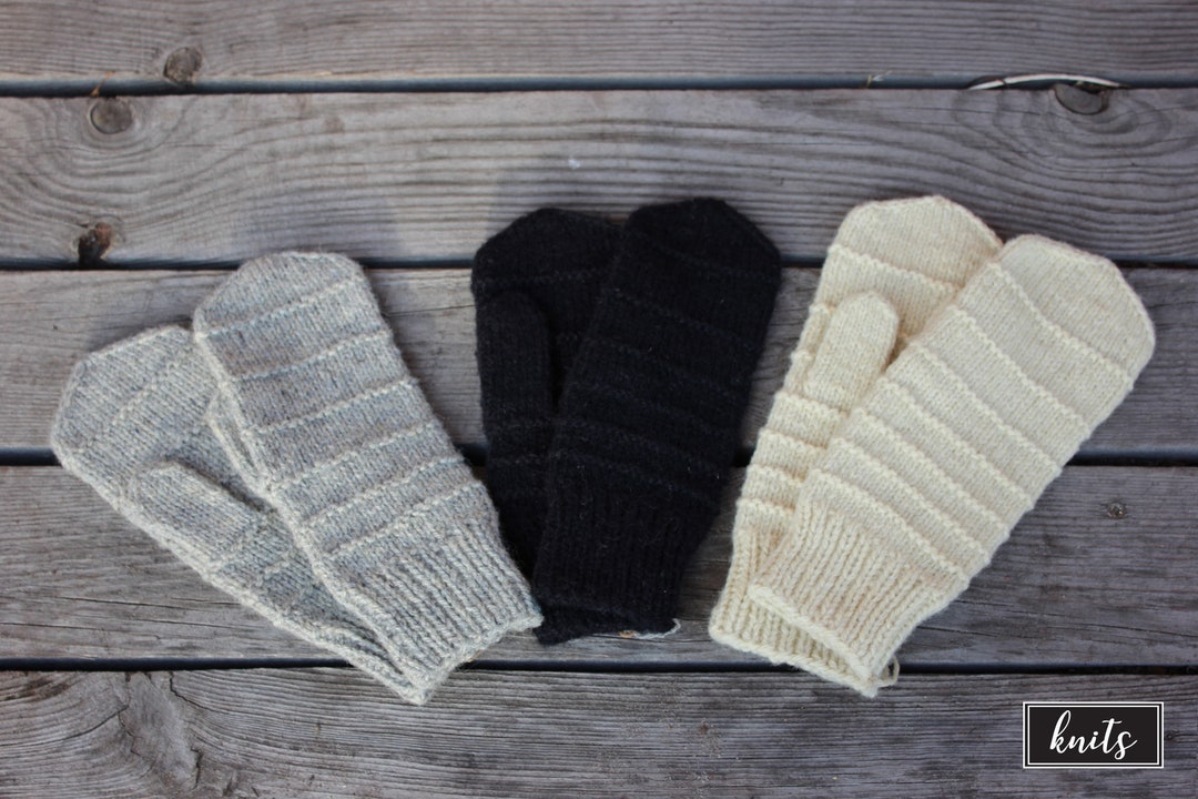 Hand Knit Mittens. 100% Natural Wool Handmade Mittens. Warm Gift for a ...