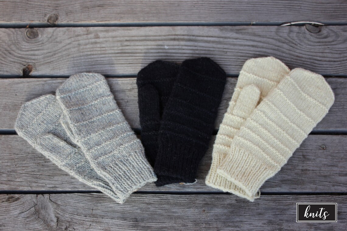Hand Knit Mittens. 100% Natural Wool Handmade Mittens. Warm Gift for a ...