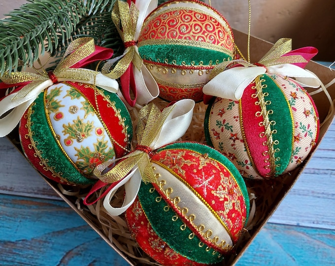 Christmas Baubles Set 4 Pcs Patchwork Ball Christmas Tree Toy | Etsy