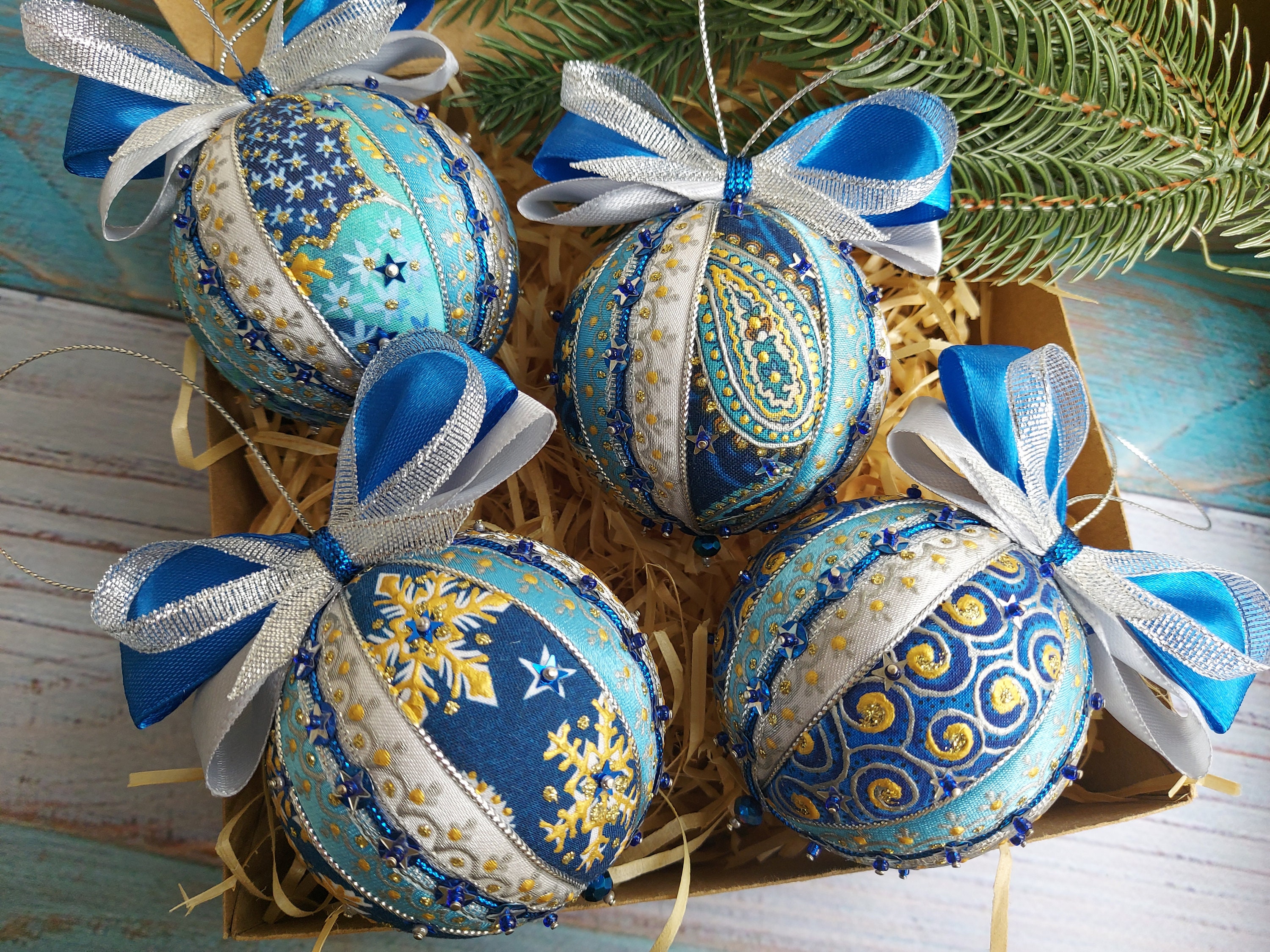 Christmas Baubles Set 4 Pcs Merry Christmas Fir-tree Decoration New ...