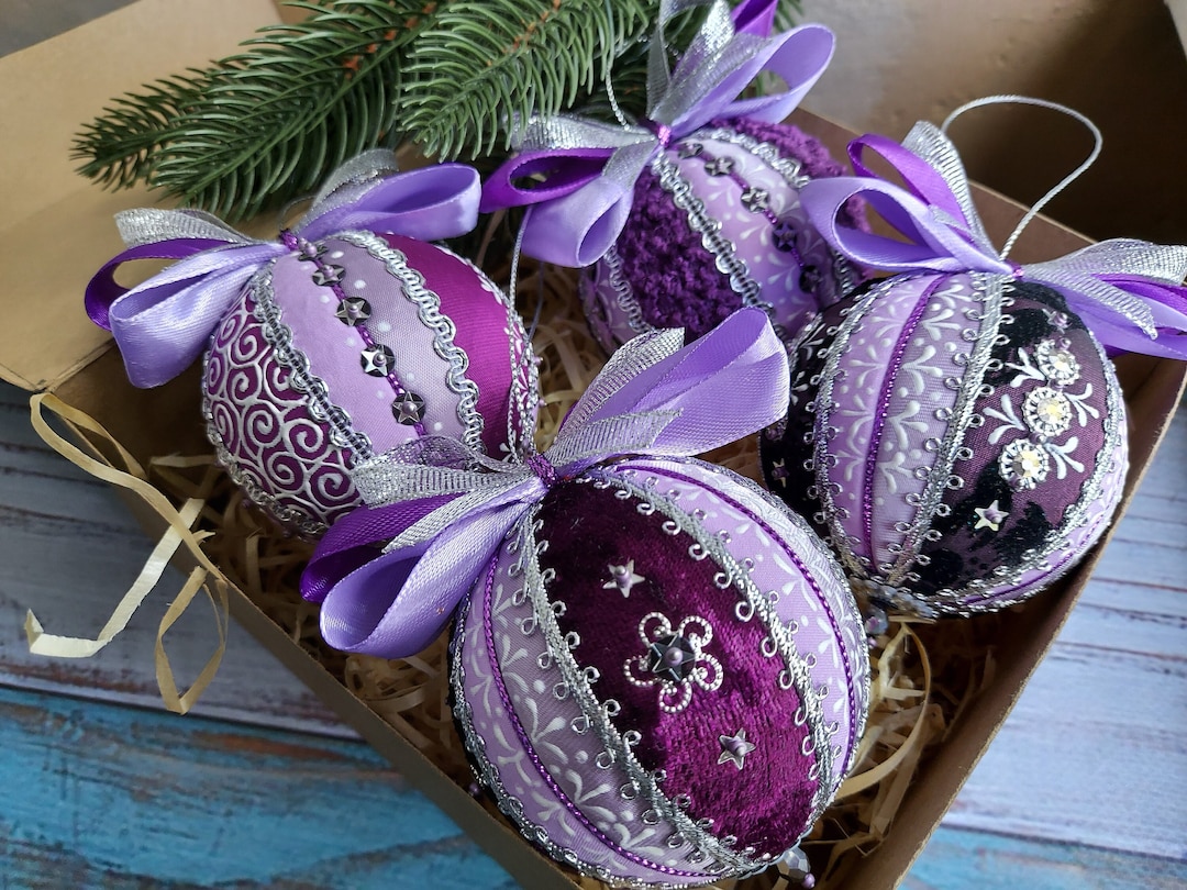 Christmas Baubles Set 4 Pcs Patchwork Ball Christmas Tree Toy Merry ...
