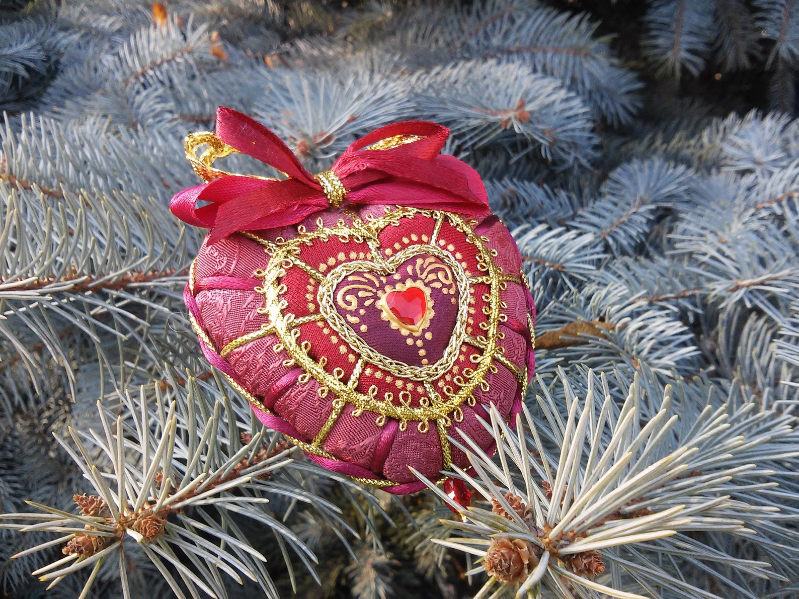 Christmas Hanging Hearts Quilted Ornament Heart Wedding Decor Valentine ...