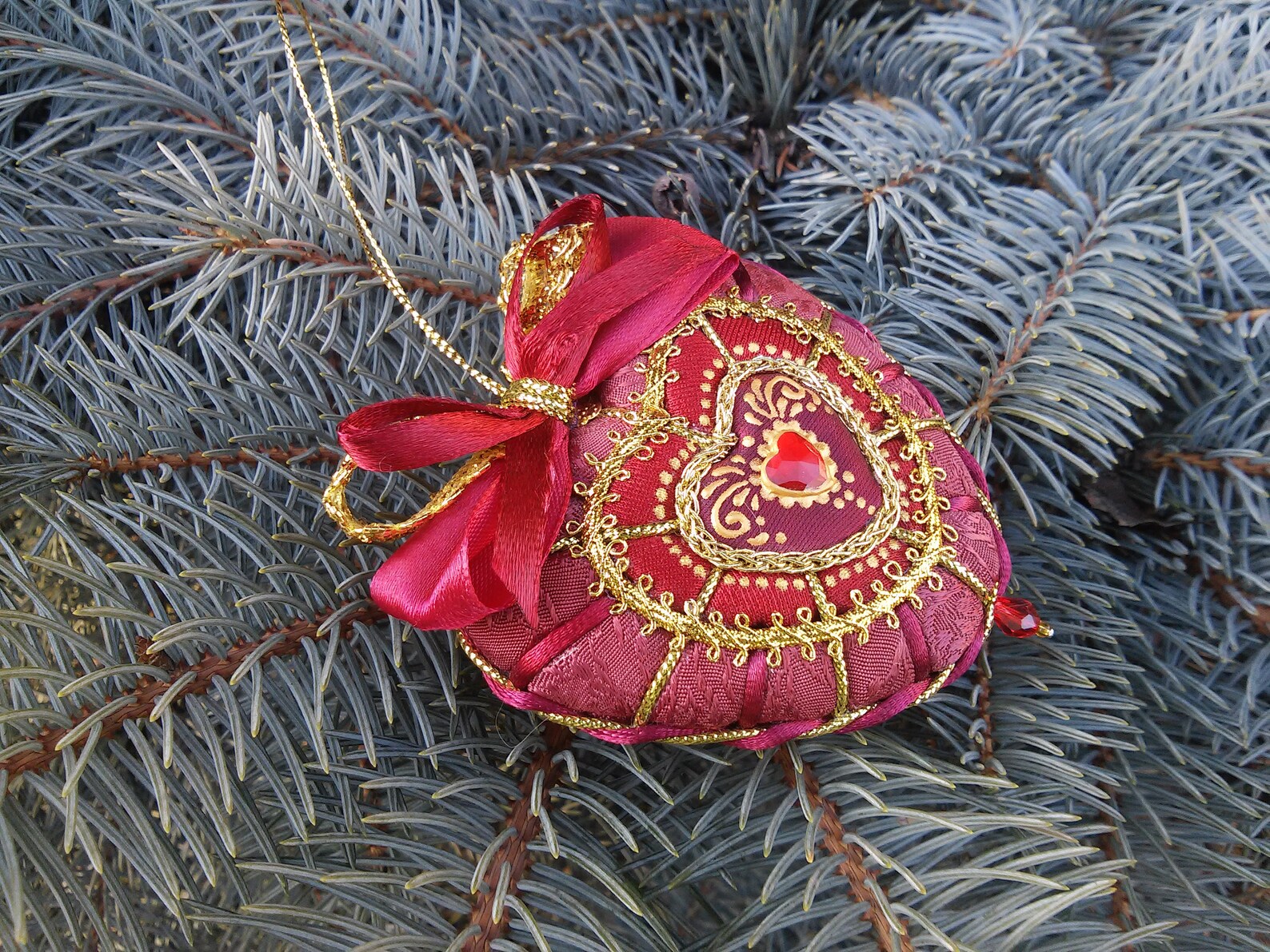 Christmas Hanging Hearts Quilted Ornament Heart Wedding Decor Valentine ...