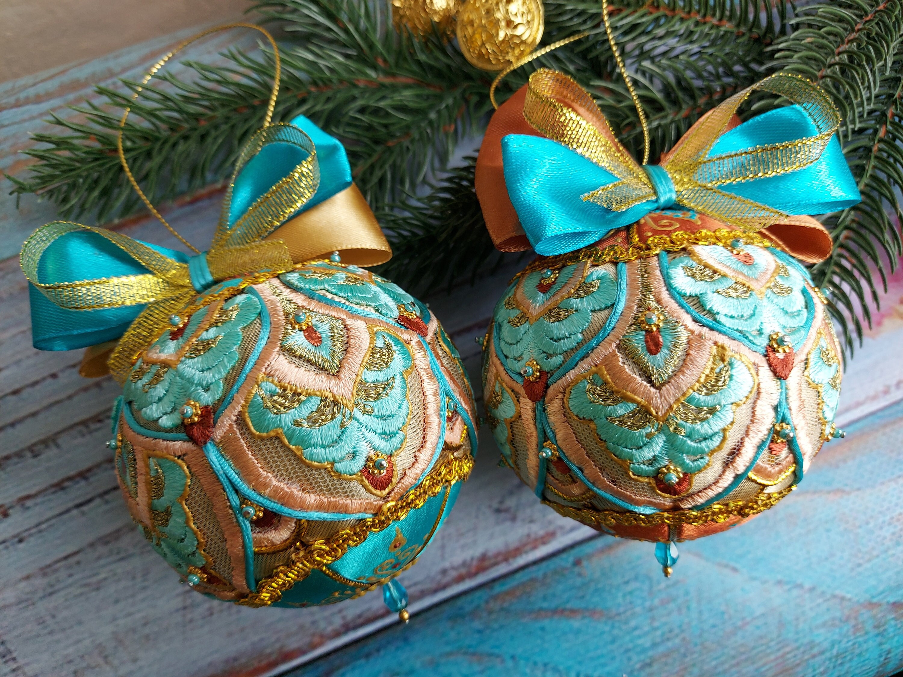 Christmas Baubles Set 2 Pcs New Year's Ornament Patchwork - Etsy