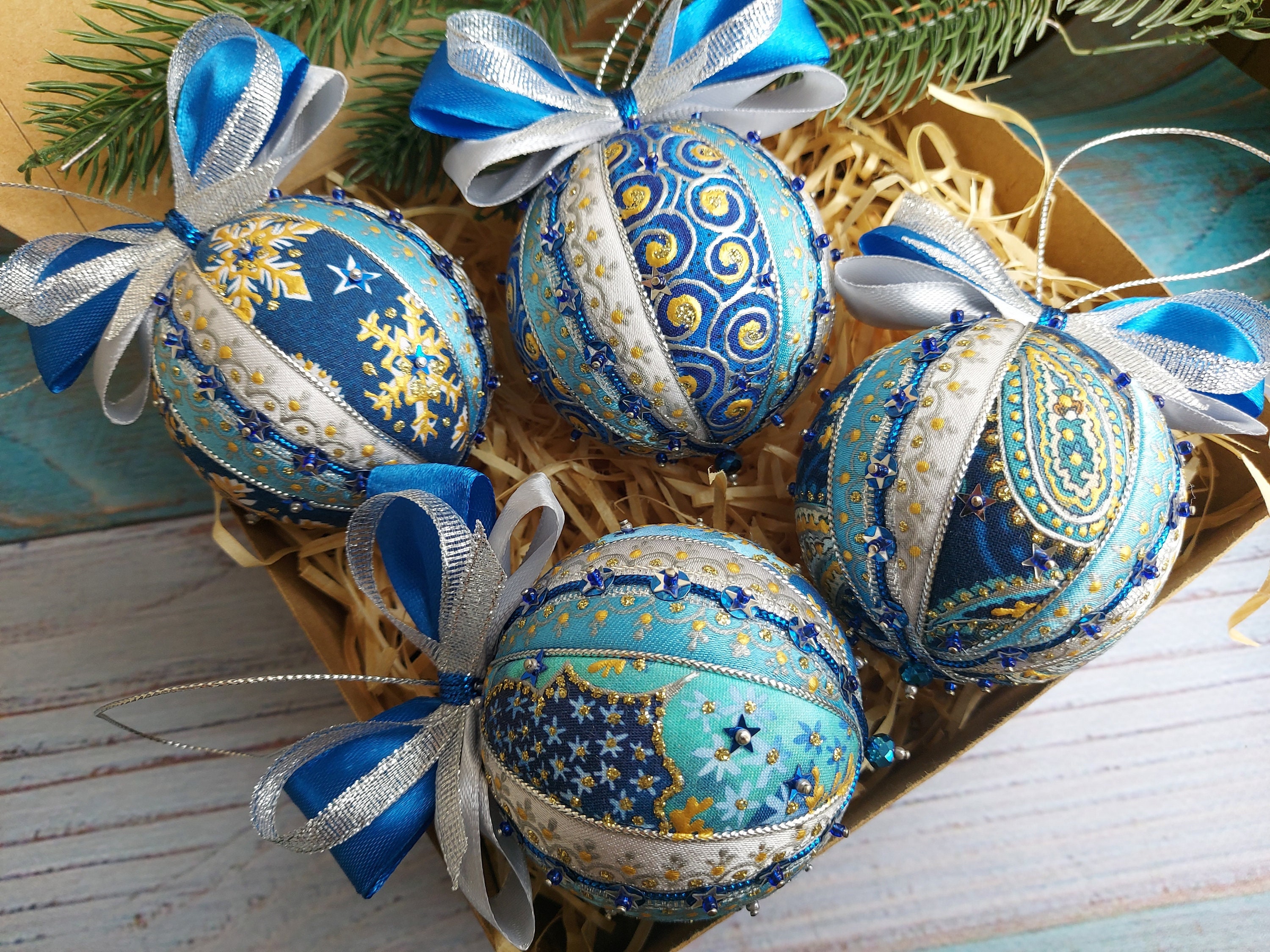 Christmas Baubles Set 4 Pcs Merry Christmas Fir-tree Decoration New ...