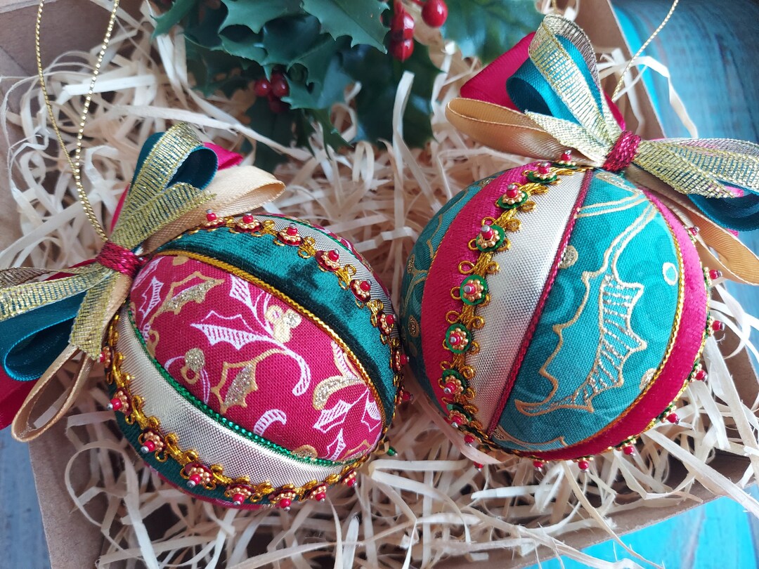 Christmas Baubles Set 2 Pcs Patchwork Ball New Year's Ornament ...