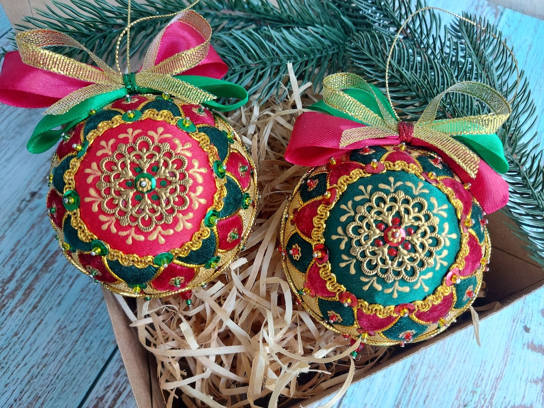 Christmas Baubles Set 2 Pcs Patchwork Ball Christmas Tree Toy Merry ...