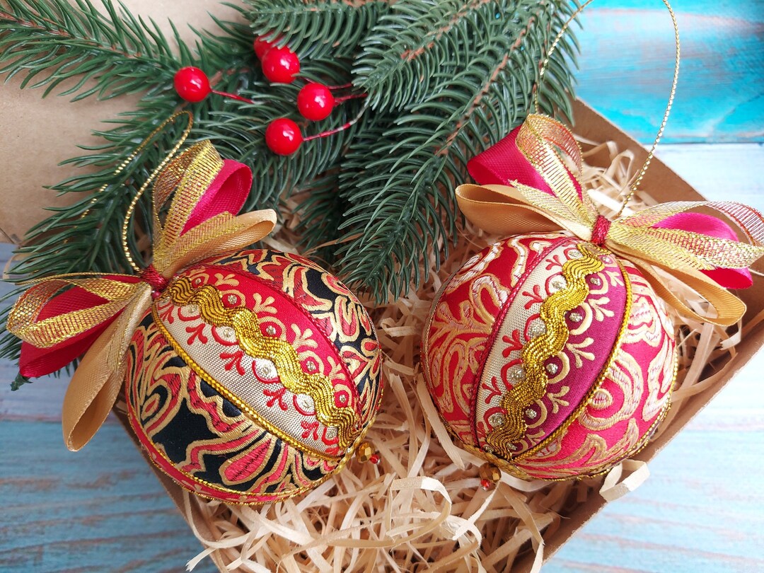 Christmas Baubles Set 2 Pcs New Year's Ornament Patchwork Ball ...