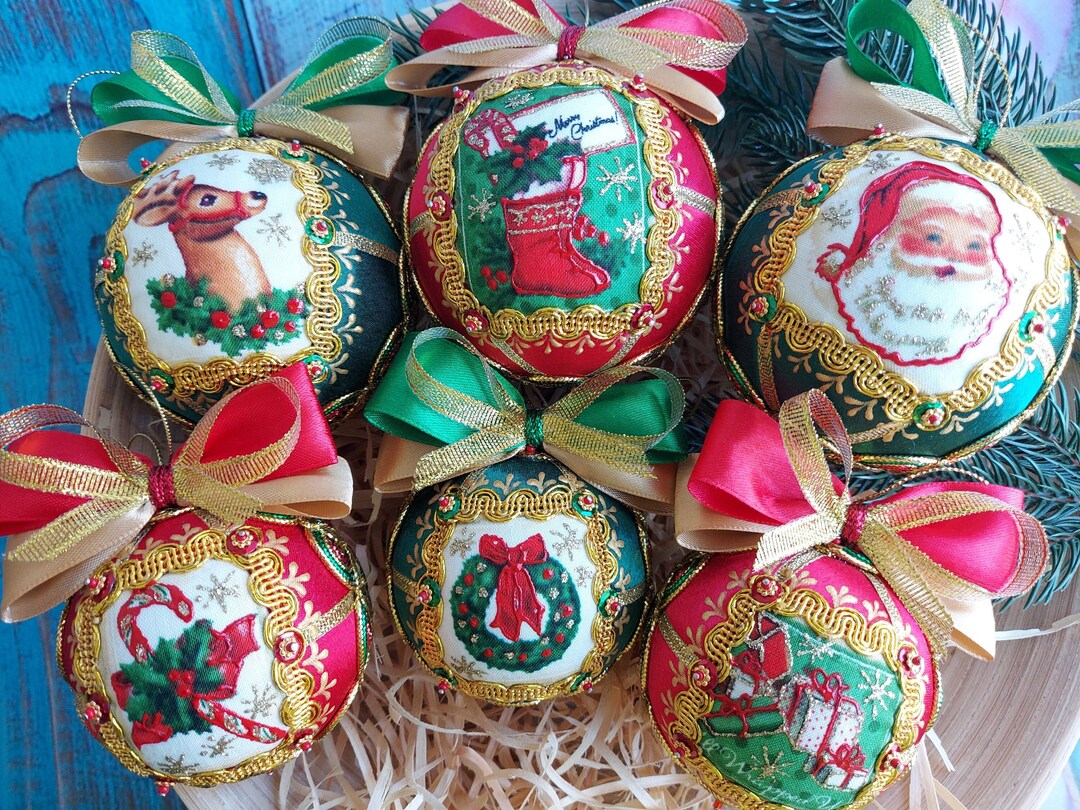 Christmas Baubles Set 6 Pcs Patchwork Ball Christmas Tree Toy New Year ...