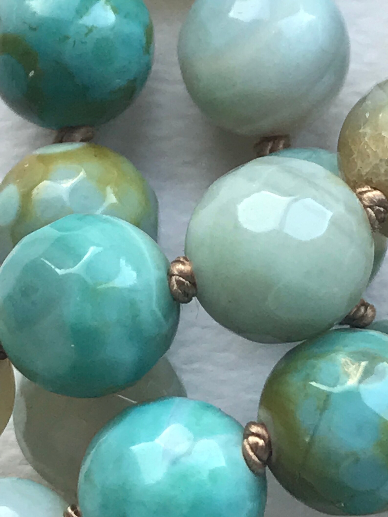 Teal Banded Agate Gemstone Necklace With Pewter green Girl Koi Pendant ...