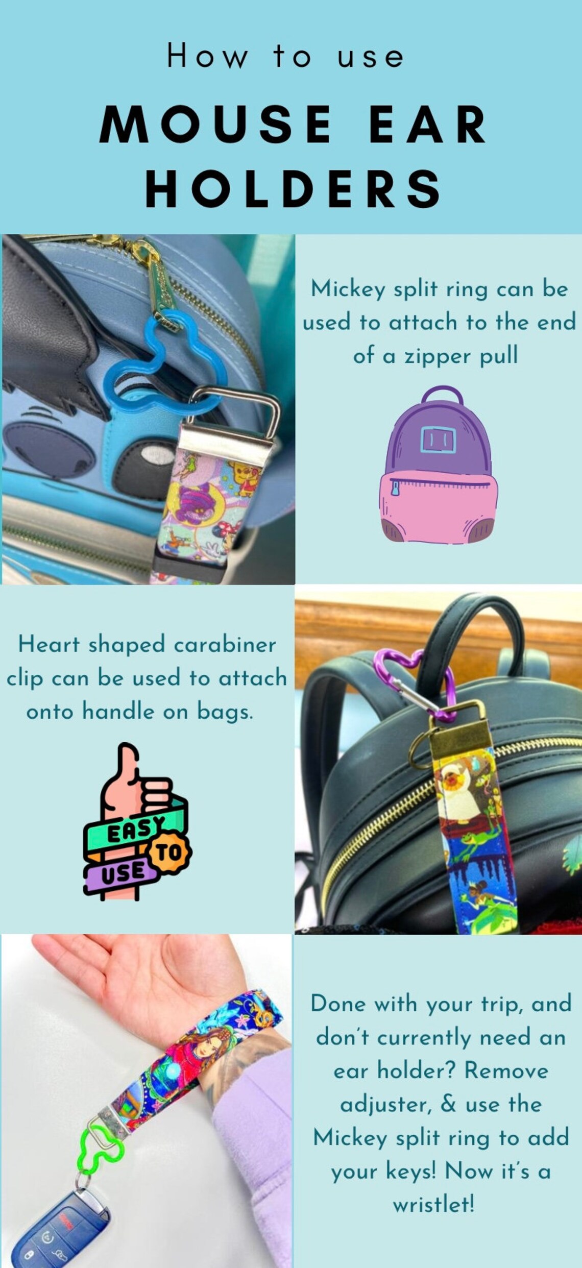 Mickey Mouse Mouse Ear Holders Secure Disney Ears Handmade - Etsy