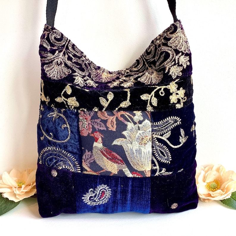 Embroidered Velvet Crossbody Shoulder Slouchy Hobo Bag. Handmade ...
