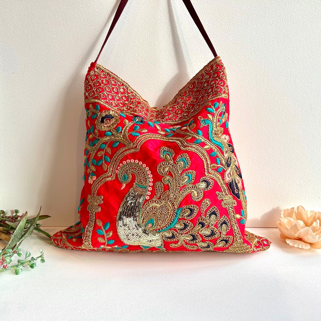 Zipped Indian Embroidered Shoulder Tote Handbag. Handmade Bohemian ...