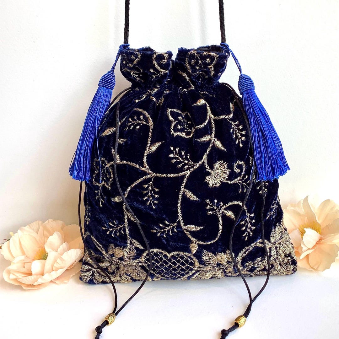 Embroidered Velvet Favour Potli Crossbody Bag. Wedding Purse Handmade ...