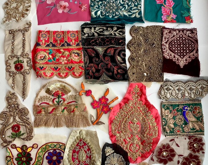 28pcs Fabric Remnants Indian Sari Fabric Swatches Embroidered Sari ...
