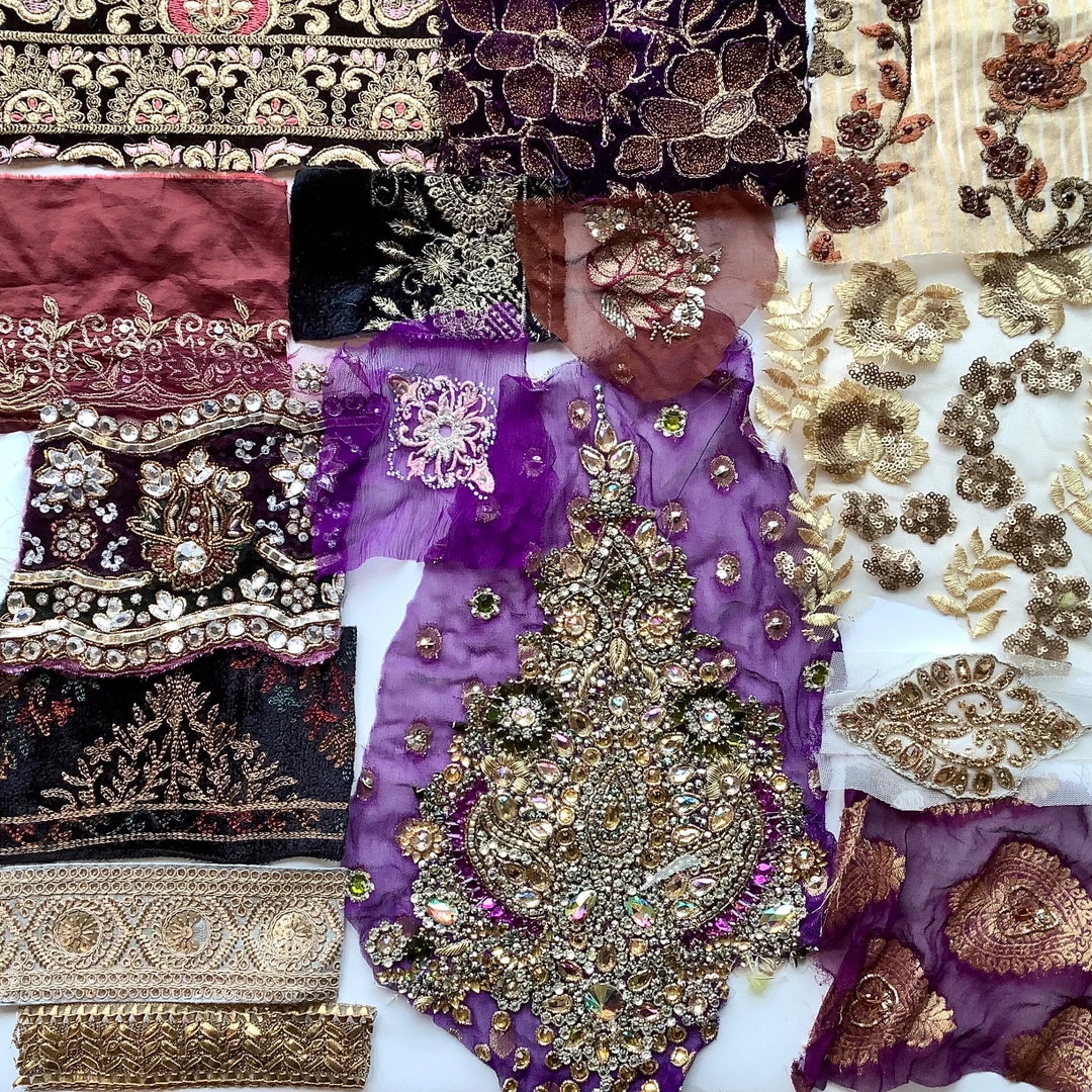 15pcs Fabric Remnants Indian Sari Fabric Swatches Embroidered Sari ...