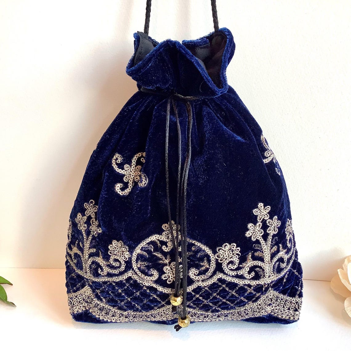 Blue Embroidered Potli Bag. Handmade Wedding Purse, Evening Shoulder ...