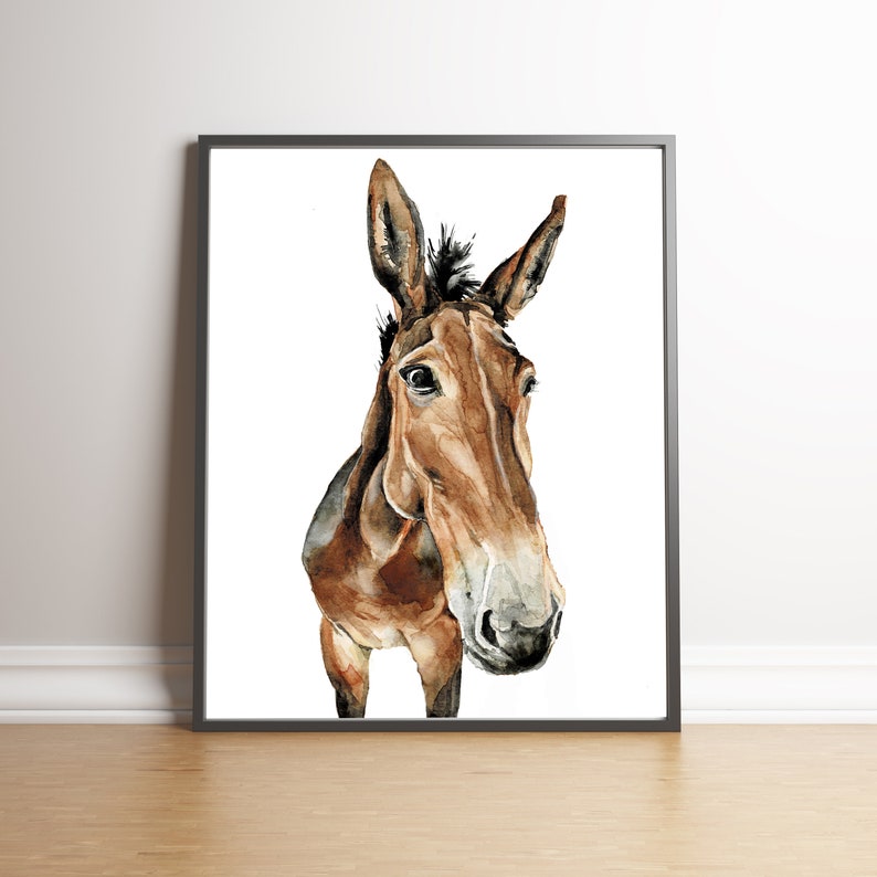 Mule Watercolor Print, Hand Painted Mule Artwork, Mule Painting, Horse ...