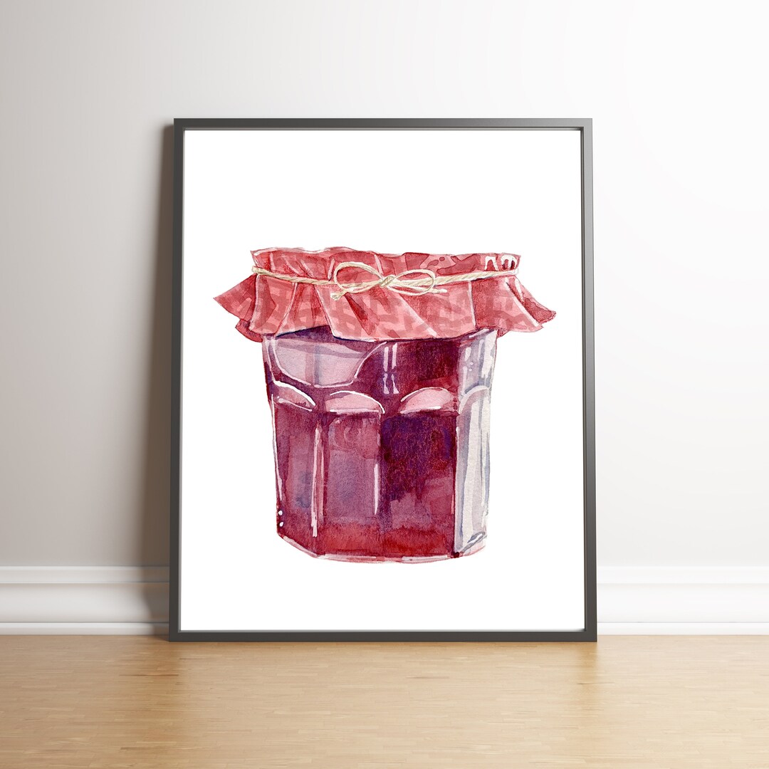 Jam Watercolor Print, Hand Drawn Raspberry Jam, Fruit Preserves, House ...