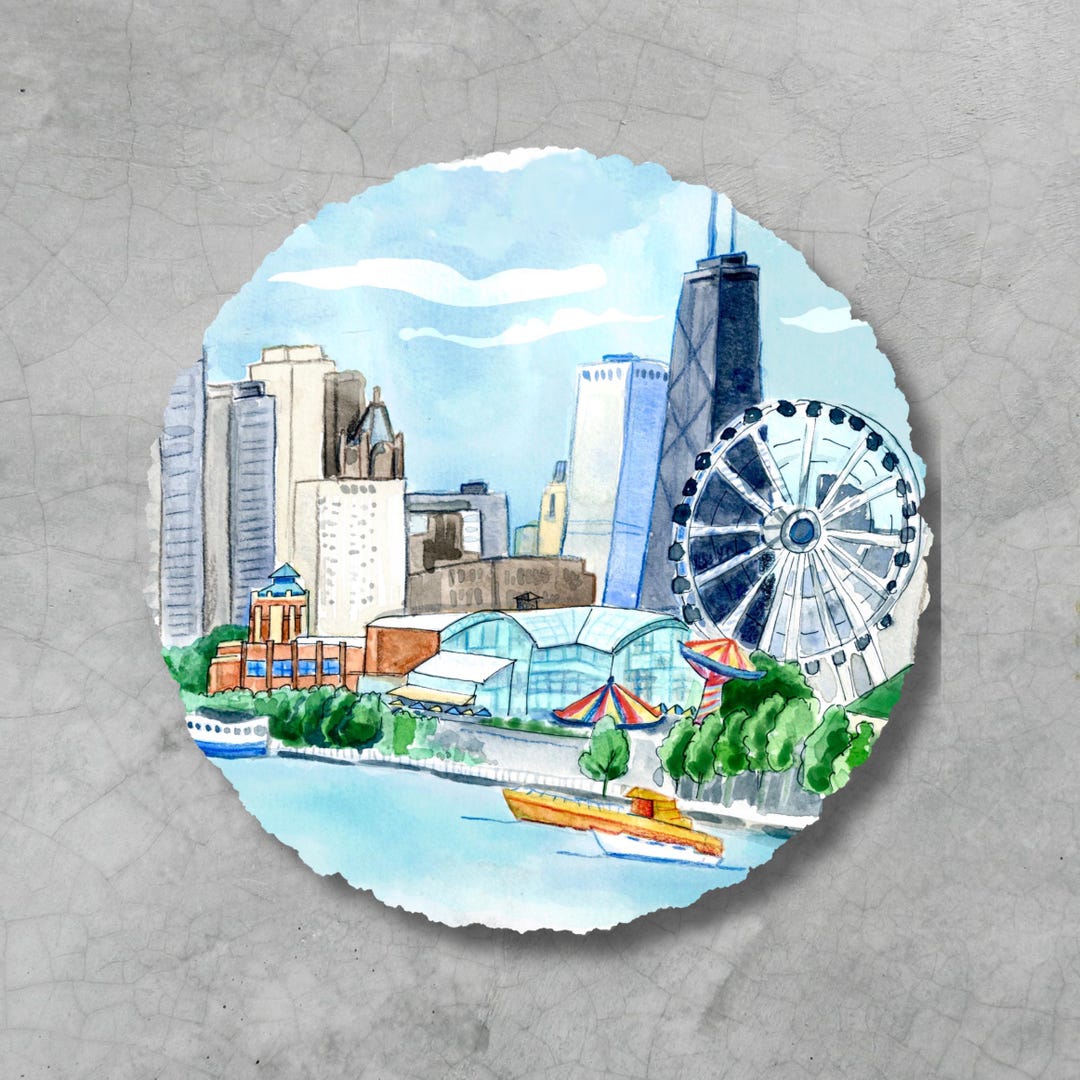 Chicago Navy Pier Sticker, Waterproof, Laptop and Water Bottle Sticker ...