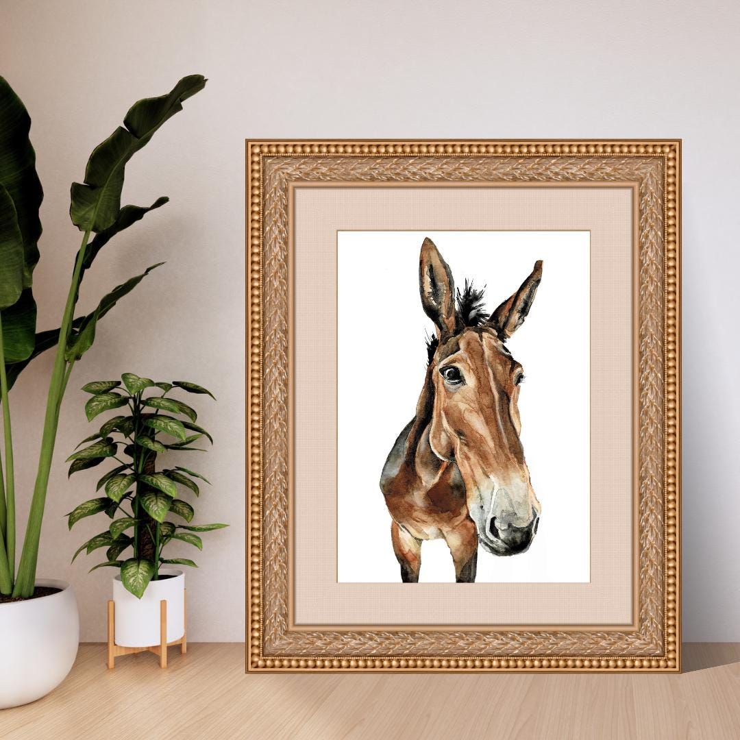 Mule Watercolor Print, Hand Painted Mule Artwork, Mule Painting, Horse ...